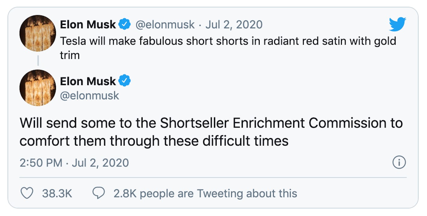 Tesla is selling short shorts with "S3XY" emblazoned on the back