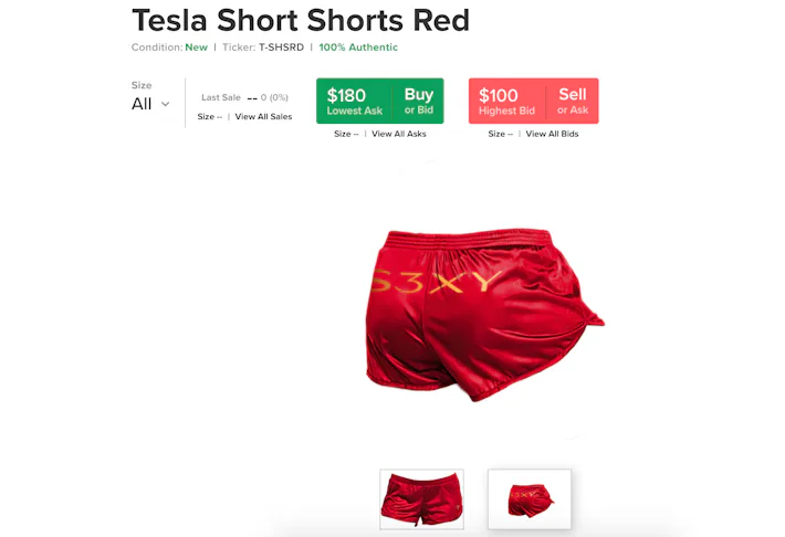 Tesla's 'S3XY' shorts are sold out and reselling for as high as $475