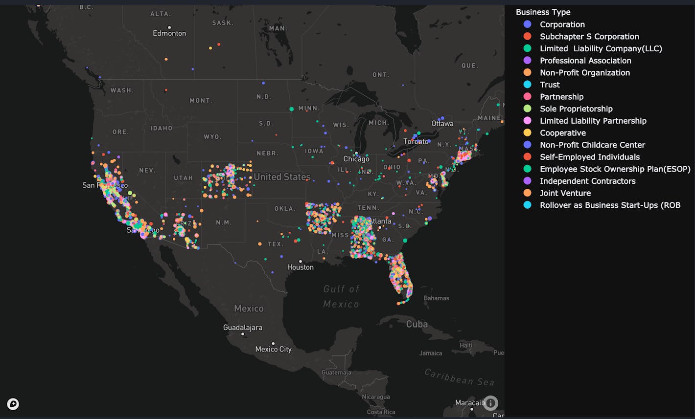 This map tracks where the U.S. handed out PPP loans