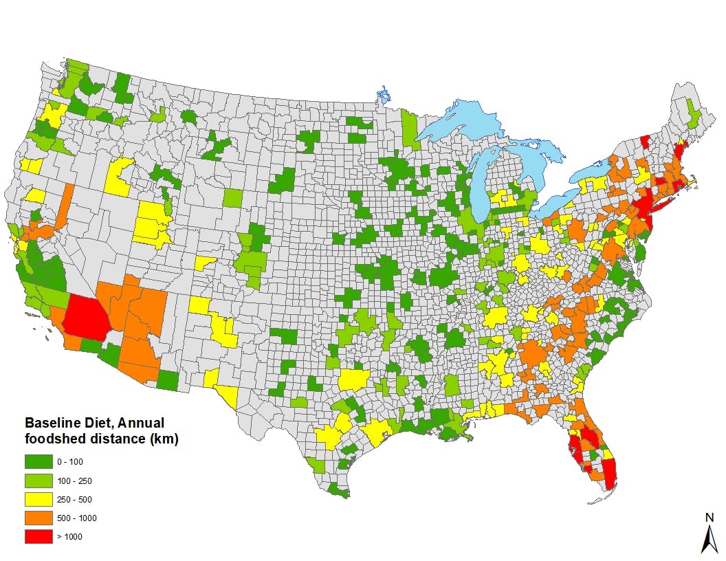 "Food miles" map shows how easy it is to eat locally in the United States