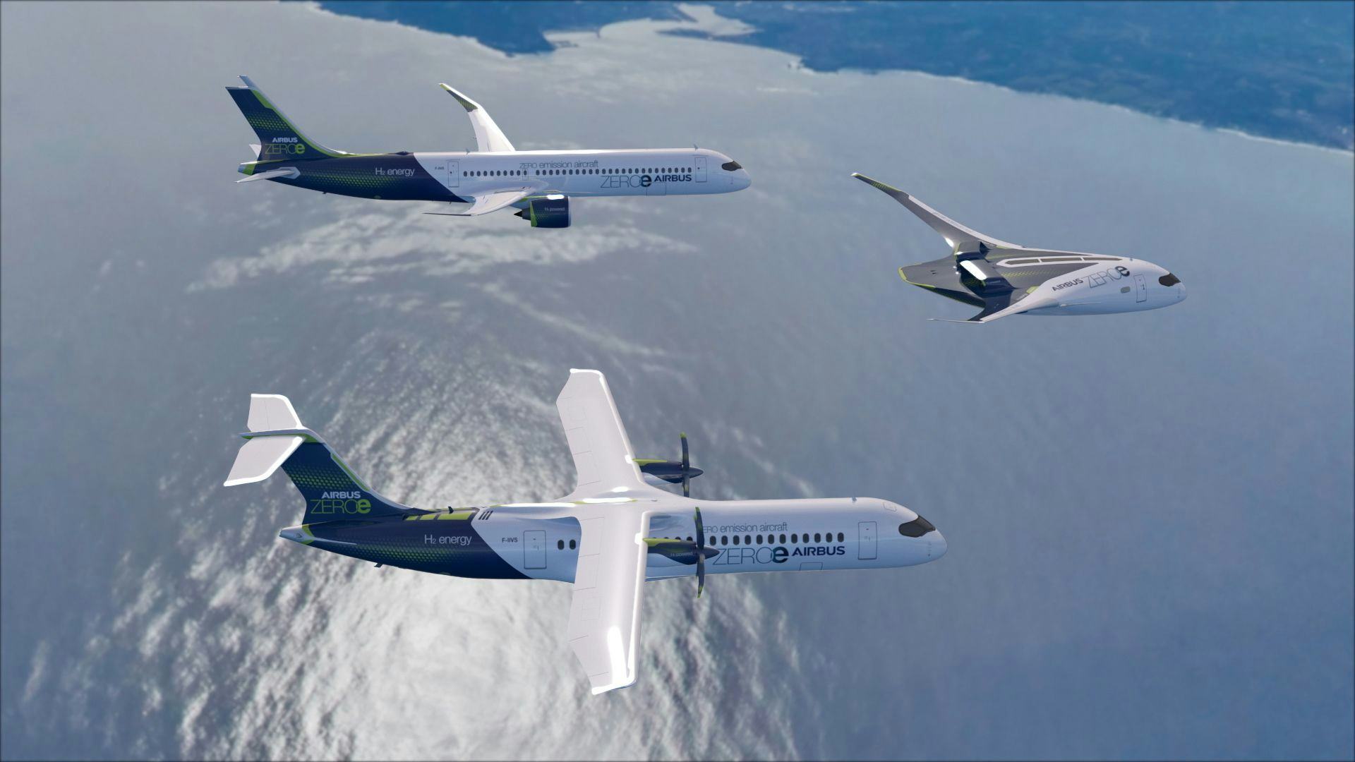 Airbus unveiled three zero-emissions hydrogen plane concepts