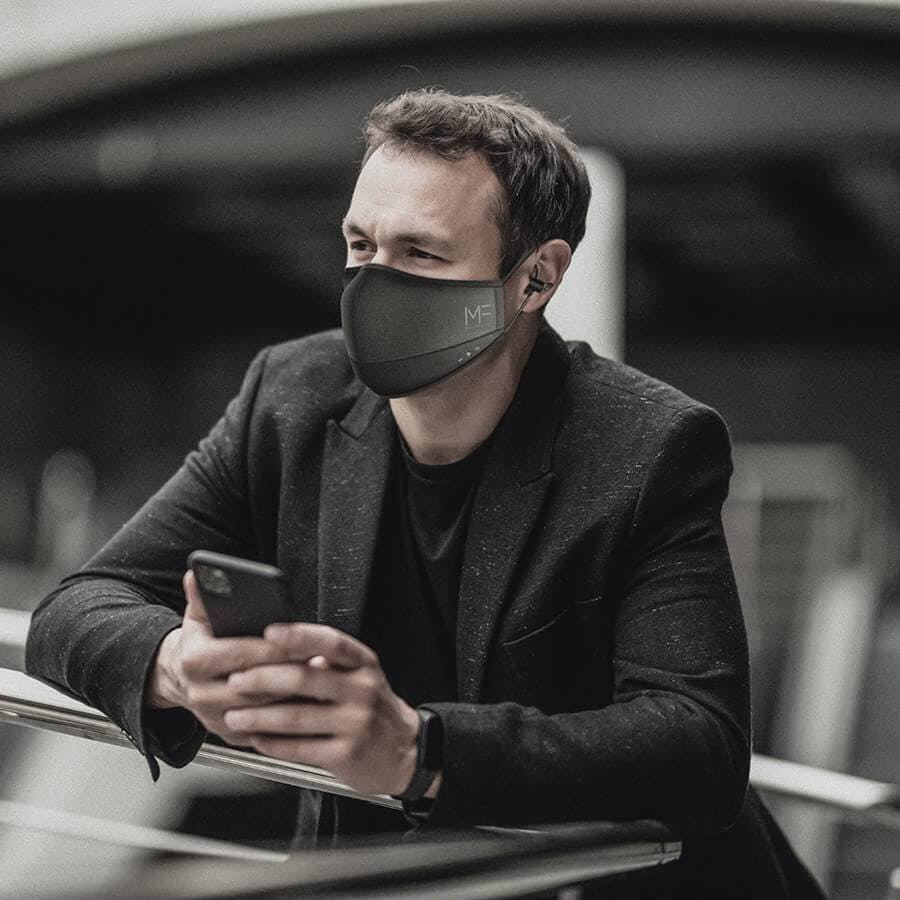 This smart face mask pairs with your phone and has built-in earbuds
