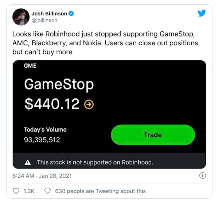 Robinhood sides with Wall Street and locks down AMC and GameStop trades