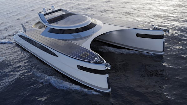 This hybrid solar-powered yacht can drive on land