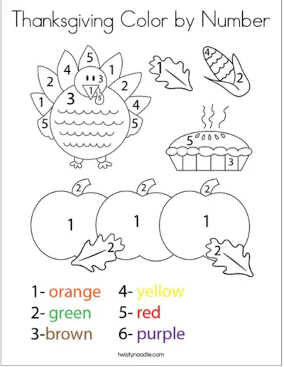 9 Cute Thanksgiving Color By Number Sheets You Can Print For Free Or Buy