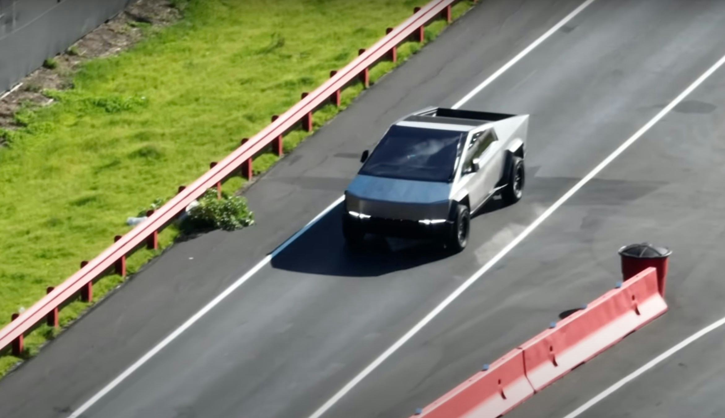 Watch this drone capture Tesla's Cybertruck on an IRL track run