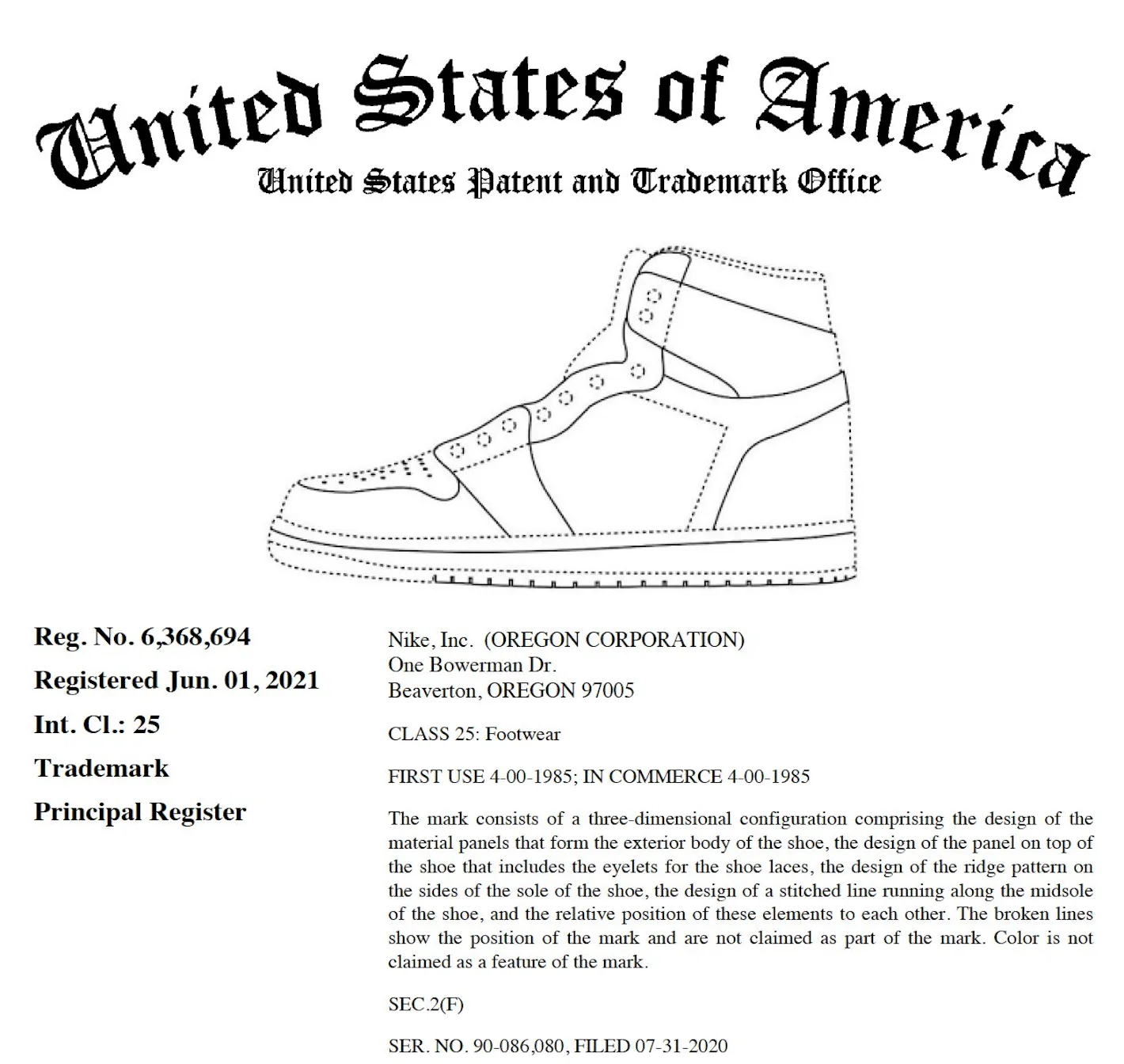 Nike has only now been awarded a patent and trademark for the Air Jordan 1