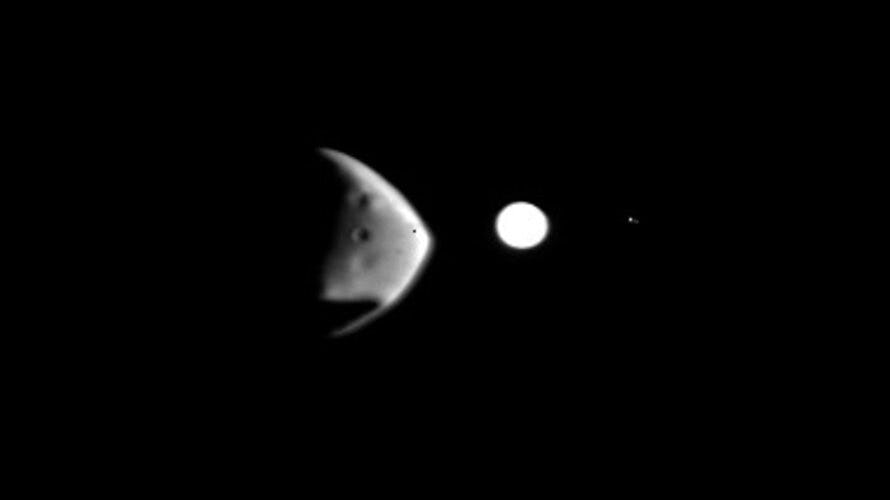 Watch: Rare alignment of Mars' and Jupiter's moons captured from orbit