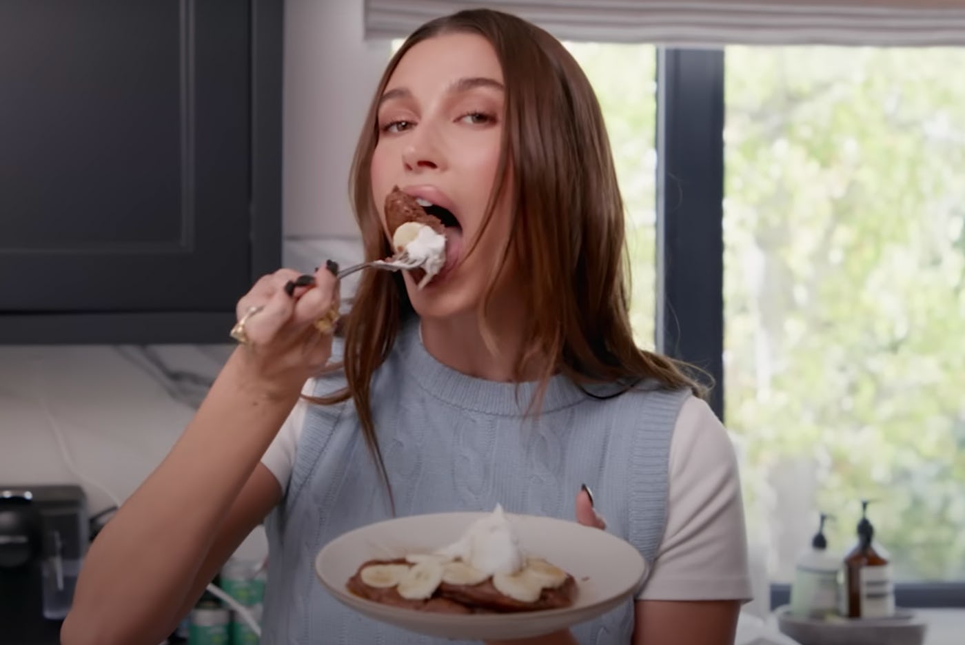 Hailey Bieber's Chocolate Protein Pancakes Recipe Is A Sweet Boost