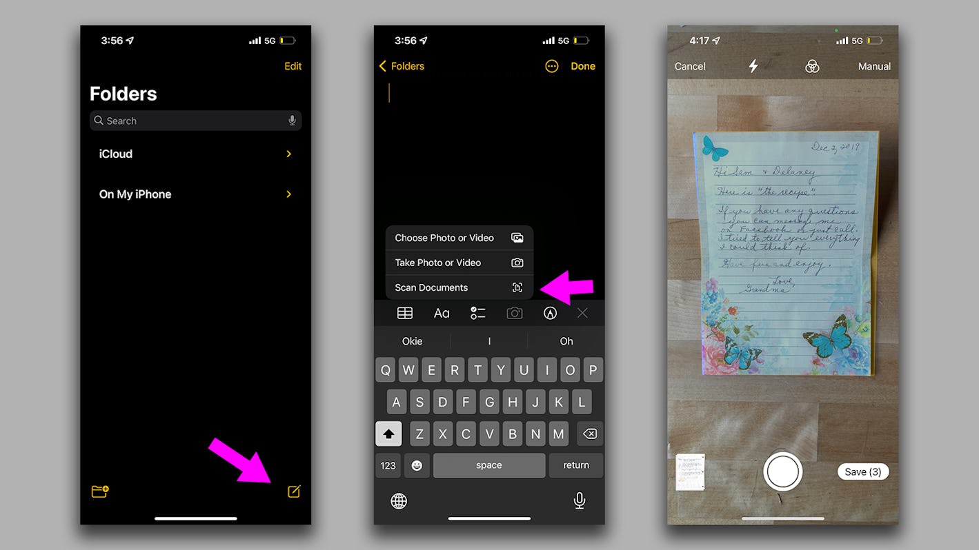How to scan documents as PDFs directly into the Notes app on iOS
