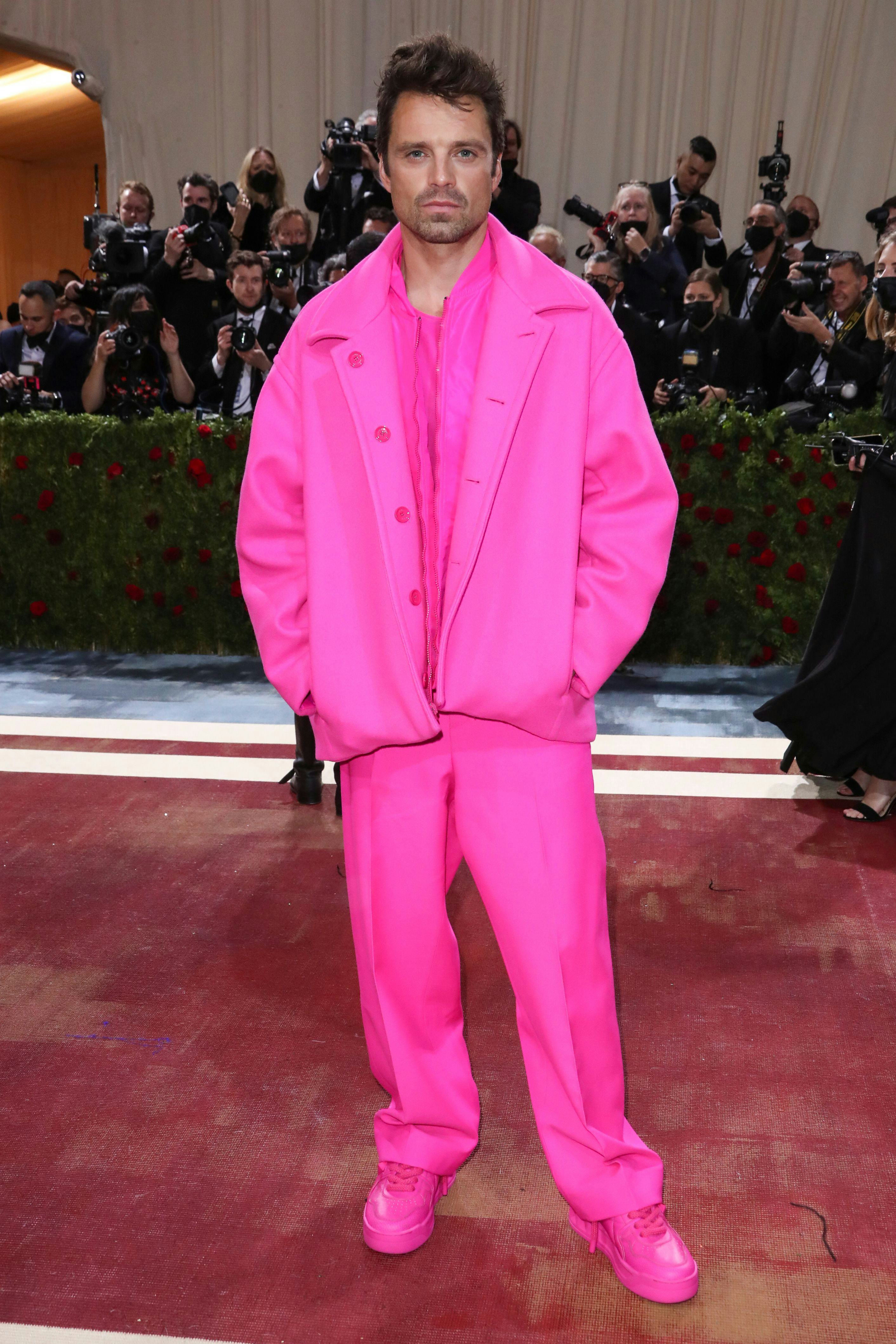 Sebastian Stan's All-Pink 2022 Met Gala Look Was Monochrome Magic