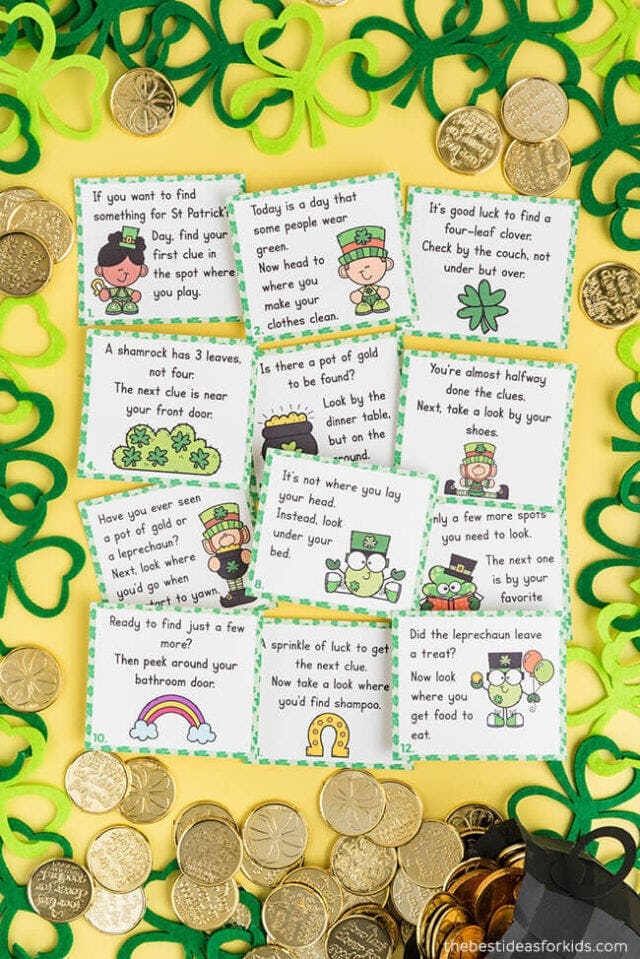 St. Patrick's Day Scavenger Hunt Clues & Ideas For Kids