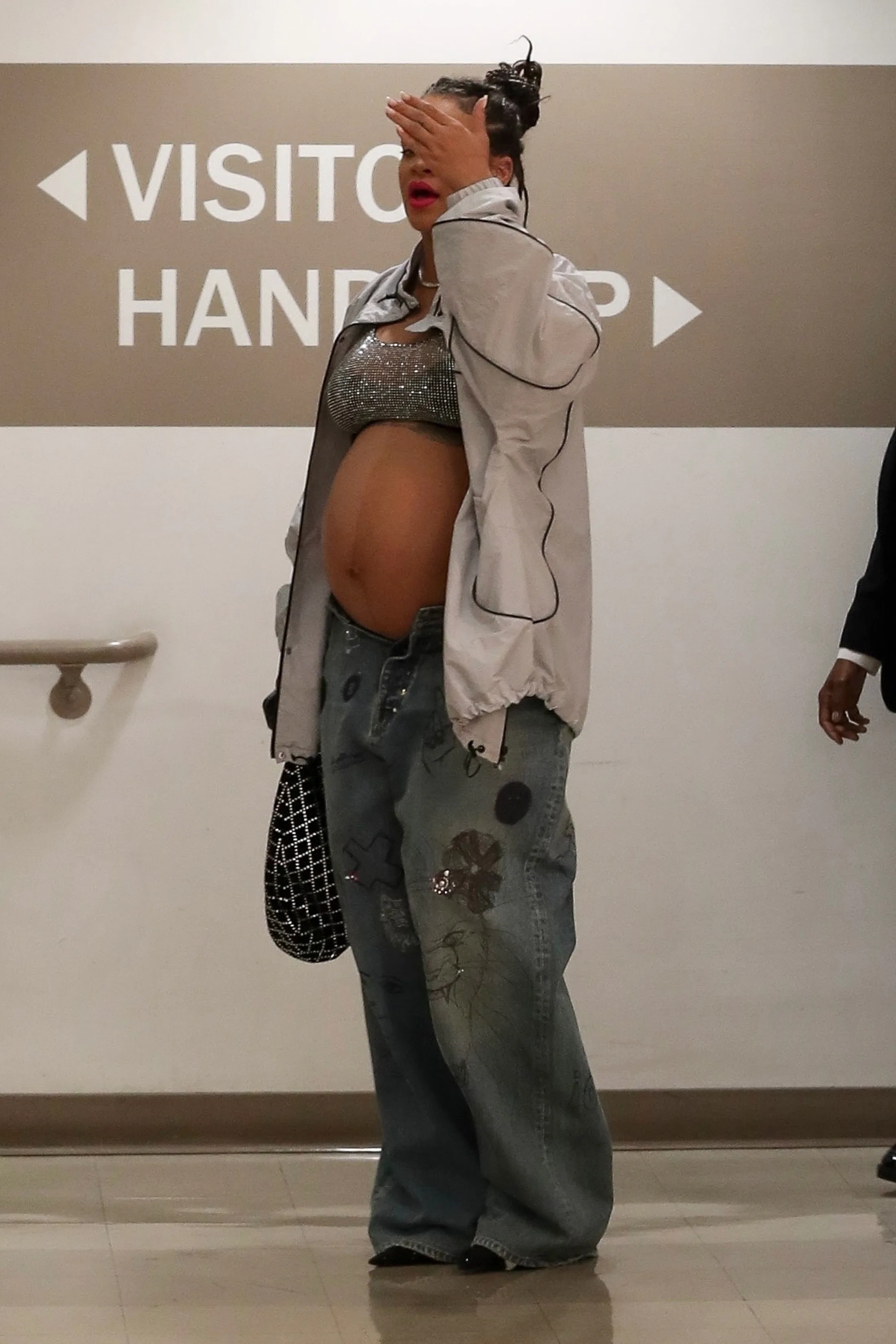 Rihanna Matches With Son RZA In Denim and Money-Print Coat