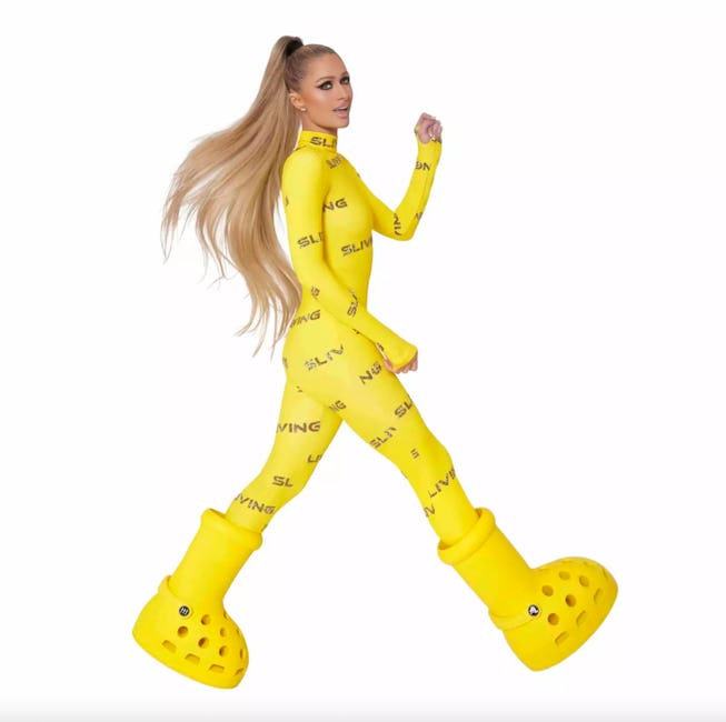 The MSCHF x Crocs Big Yellow Boot Debut Has Paris Hilton Sliving