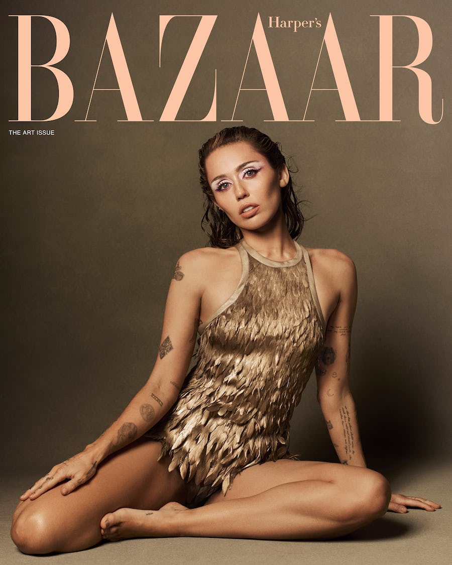 Miley Cyrus Wore A Feathery Dior Bodysuit For 'Harper's Bazaar'