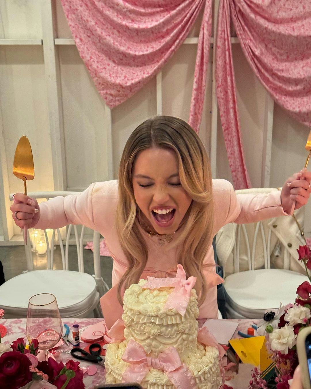 Sydney Sweeney’s Bow-Covered “Bubble Bath” Nails Are A Coquette Dream