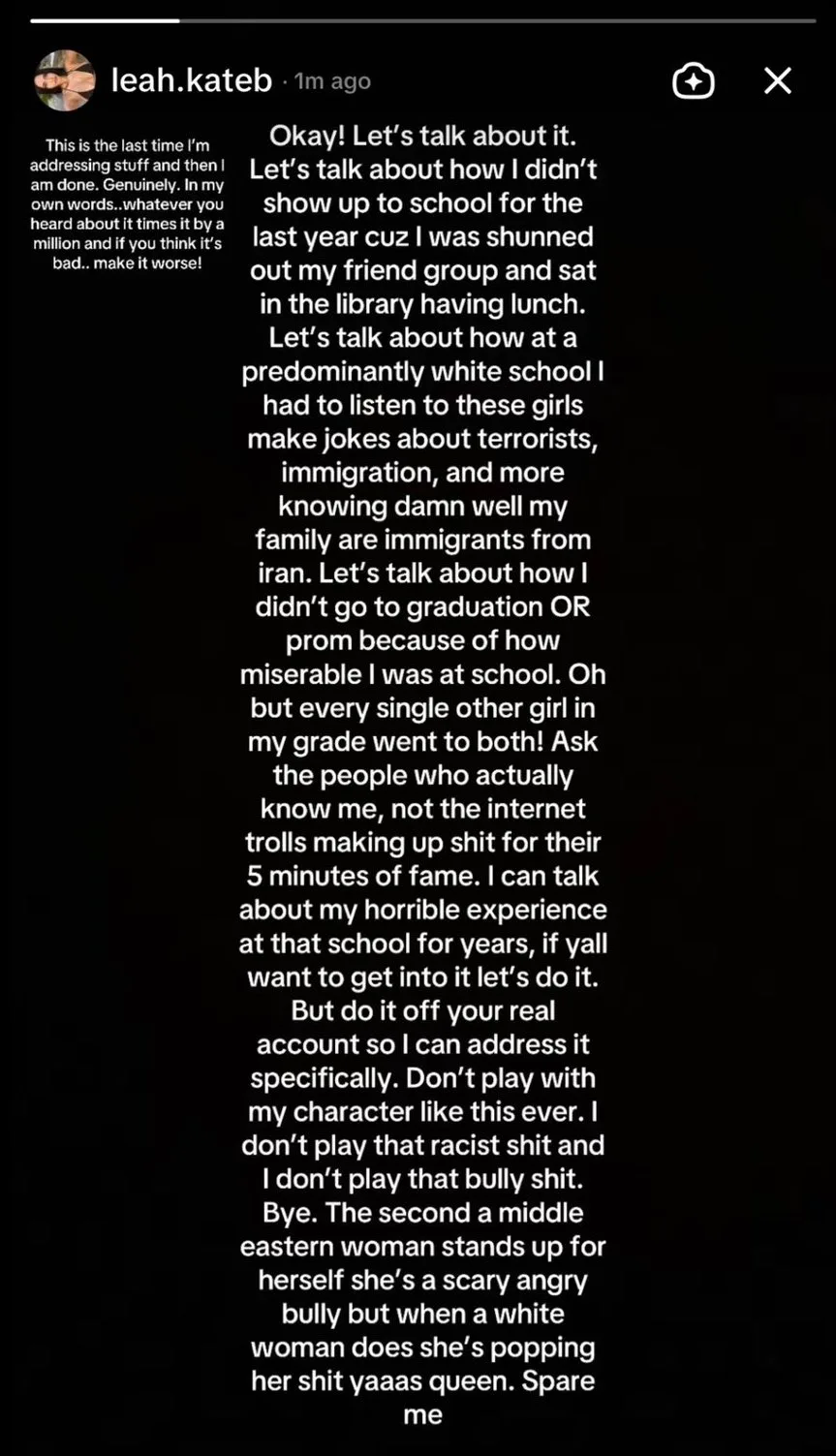 Leah Kateb Addresses Comment She Was A "Mean Bully" In High School