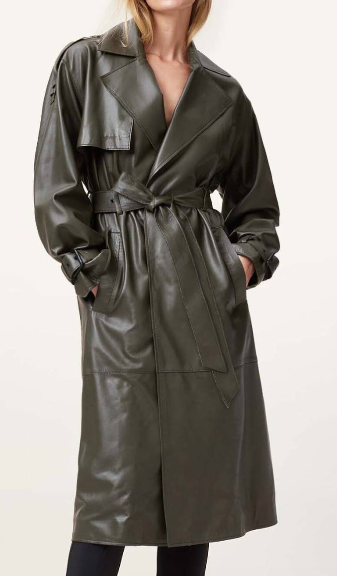 Rihanna’s Green Leather Trench Looked Luxe Alongside Snakeskin Boots