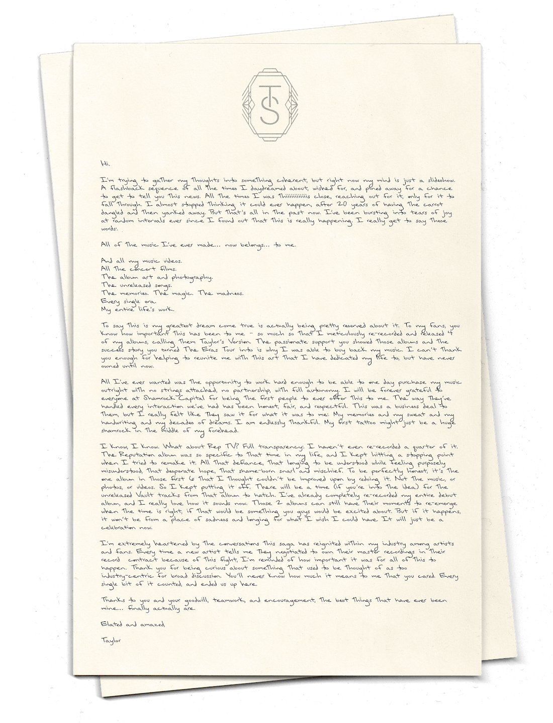 Taylor Swift Fans Spot TS12 Album Clue In Masters Letter