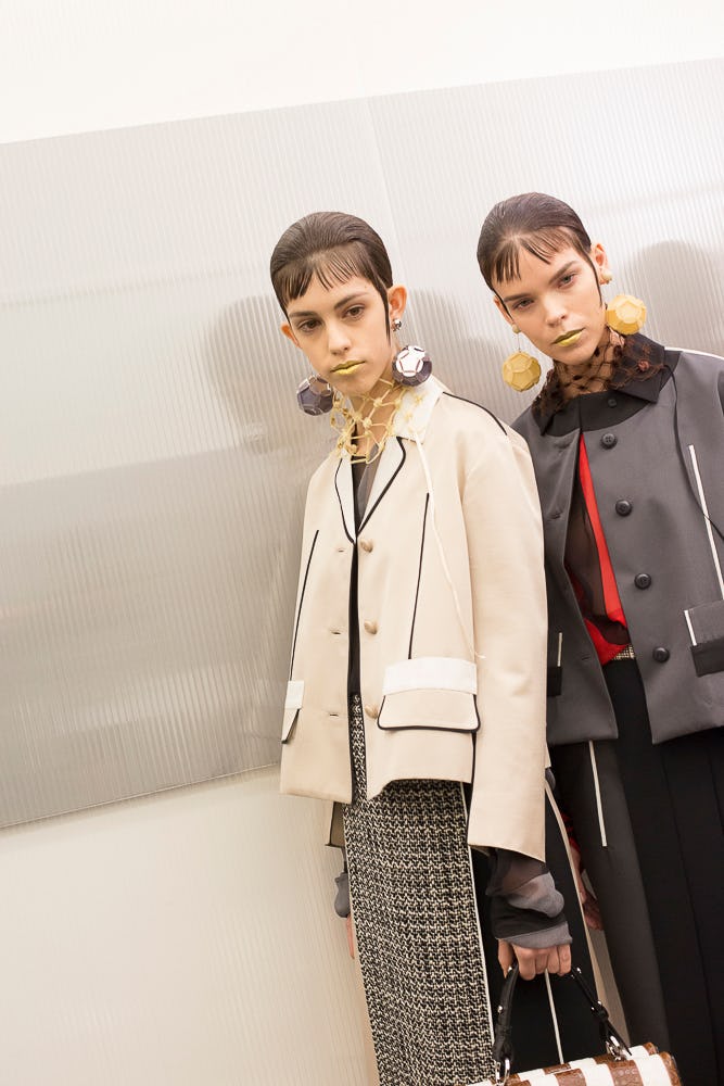 Backstage at Prada Spring 2016