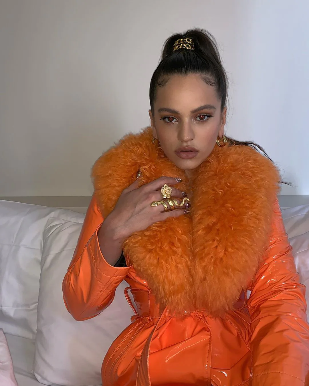 Rosalía’s Most Daring Beauty Looks, From Red Brows to Louis Vuitton Lips