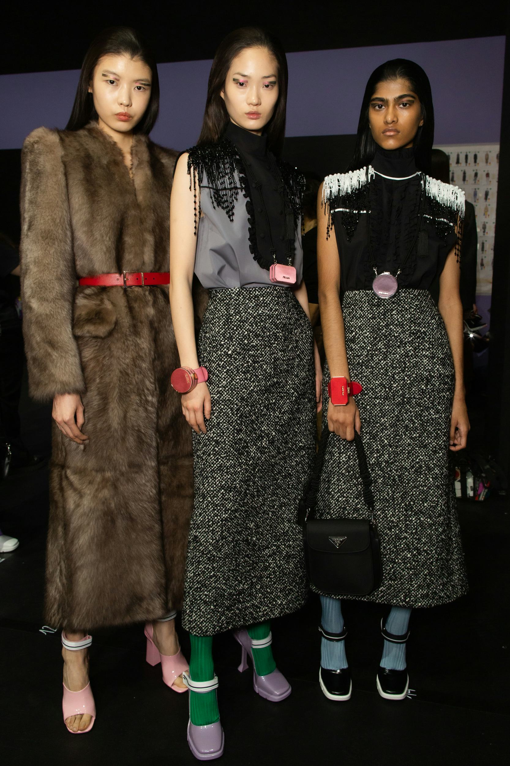 Backstage at the Prada Fall 2020 Runway Show at Milan Fashion Week